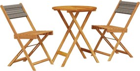 3dílný bistro set šedý polypropylen a masivní dřevo 3281746