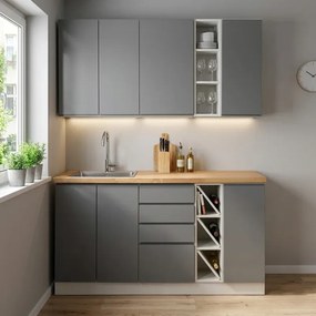 Kuchyňská linka Aspen šedá - 150 cm, šedá lesk / bílá mat