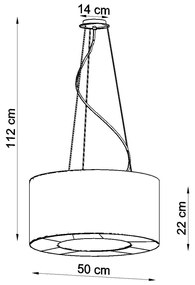 Závěsné svítidlo Saturno, 1x bílé textilní stínítko, (bílý plast), (fi 50 cm)