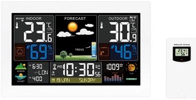 SOLIGHT Meteostanice, extra velký barevný LCD, teplota, vlhkost, tlak, RCC, USB nabíjení, bílá