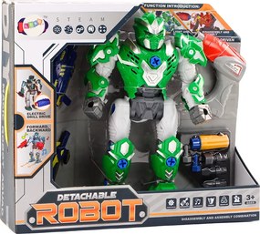 LEAN Toys Robot na šroubování, zbraň, vrtačka, šroubovák, světla, zvuk, zelená barva