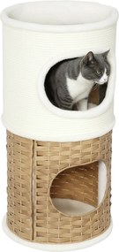 PawHut Škrabací Barevný Válec 80 cm Vysoký Ø 40 cm Třípatrový Kočičí Válec s Plyšovým Okrajem, Kočičí Doupě, Škrabací Sloupek pro Kočky Střední Veliko