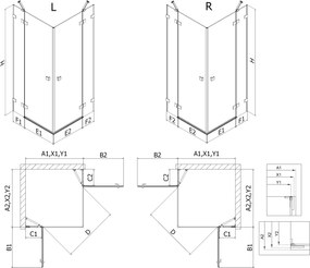 Mexen Lunar Duo, výklopný sprchový kout 95 x 80 cm, 8mm čiré sklo, bílý profil, 834-095L-080P-20-00