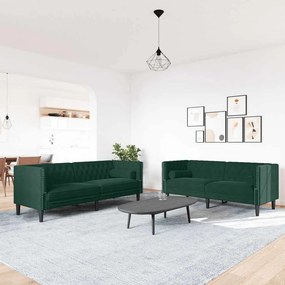 2dílná sedačka Chesterfield s podhlavníky tmavě zelená samet 3209293