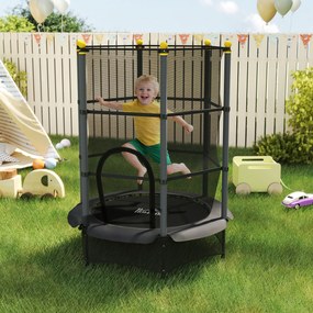 HOMCOM dětská trampolína Ø140 cm, trampolína s ochrannou sítí, kryt hran, zahradní trampolína pro děti 3-10 let, max. zatížení 50 kg, černá barva
