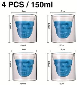 Panákové sklenice ve tvaru lebky Set: 4 ks 150 ml