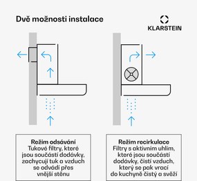 Klarstein ZenFusion digestoř, průtok vzduchu 323 m³/h, EEK A, odsávání/recirkulace, 3 úrovně, tichá
