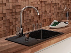Laveo Stella, 1-komorový granitový dřez 580x440x163 mm s krátkým odkapávačem, černá, LAV-SBY_713T