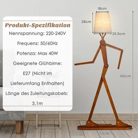 Costway 160 cm Vysoká dřevěná stojací lampa Dekorativní humanoidní rohová lampa