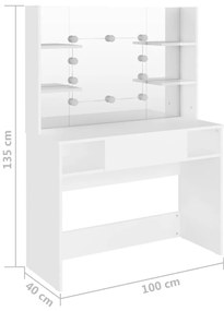 vidaXL Marketos Kosmetický stolek s LED světly 100 x 40 x 135 cm MDF bílý