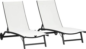 Outsunny Sada 2 Zahradních Lehátků s Polohovatelným Hliníkovým Rámem a Kolečky na Pláž a Bazén 165x66x102 cm Matt Bílá | Aosom