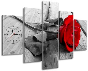 Gario Obraz s hodinami Červená růže - 5 dílný Rozměry: 150 x 105 cm