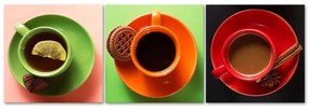 Gario Sada obrazů na plátně Barevné šálky s kávou - 3 dílná Rozměry: 90 x 30 cm