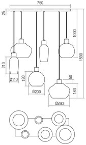 Smarter Závěsné svítidlo ATLANTIS, 6xE27, š. 750 mm