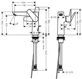 Hansgrohe Talis E, páková umyvadlová baterie 150 s odtokovou soupravou s táhlem, chromová, 71754000