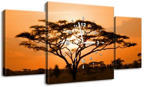 Gario Obraz s hodinami Nádherná africká země - 3 dílný Rozměry: 30 x 90 cm