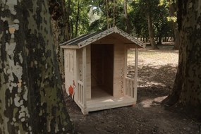 nejzahradnidomek.cz - Dětský dřevěný domek HAFÍK se zábradlím, barva natur, (1,45 × 1,85 m), DD_HAF