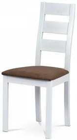 Jídelní židle masiv buk bílá, potah světlý hnědý, BC-2603 WT