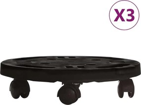 vidaXL Vozíky na rostliny na kolečkách 3 ks průměr 30 cm černé 170 kg [3143916]