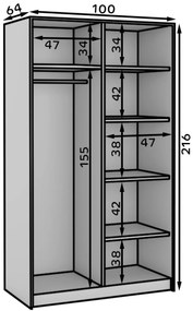 Šatní skříň s posuvnými dveřmi Ricco - 100 cm Barva: Bílá