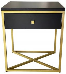 Noční stolek GOLDEN II - černá matná/zlatá