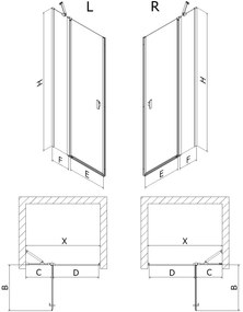 Mexen Otvor pro sprchové dveře MIST (1d+1s) 105x200 cm 6mm černý, mřížka, pravý, 8A4-105-000-70-77-P