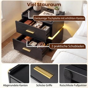 Costway Noční stolek s nabíjecí stanicí LED 2 zásuvky moderní poloplovoucí
