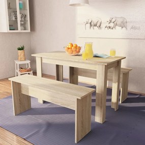Jídelní stůl a lavice 3 ks - dub | dřevotříska