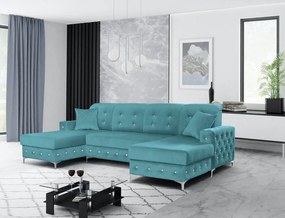 Rozkládací rohová sedačka VERSAGE U 290x175cm - rozklad a úložný prostor tyrkysová - Prestige 2772