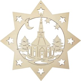 AMADEA Dřevěná ozdoba hvězda s kostelem 18 cm
