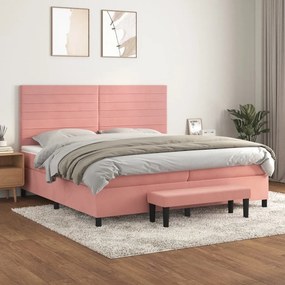 Box spring postel s matrací růžová 200x200 cm samet 3137928