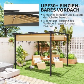zahradní pergola 3 x 3 m s nastavitelnou střechou, kovový rám, ochrana UPF30+, sluneční stříška na verandu, terasu, béžová barva