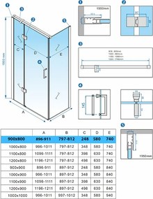 BPS-koupelny Obdélníkový sprchový kout HYD-OK02A 90x80 chrom/transparent + vanička HYD-OSV-ST03E černá