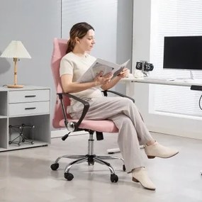 HOMCOM ergonomická kancelářská židle, výškově nastavitelná otočná židle s houpačkou, síťovaný potah, 63 x 65 x 109-119 cm, růžová