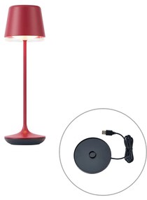 Stolní lampa červená vč. LED IP65 dobíjecí s nabíjecí stanicí - Treble
