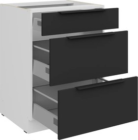 ARIA bc | dolní skříňka 60 D 3S zásuvková | 60 cm | PREMIUM BOX | bílá/černá