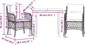 3dílný bistro set s poduškami černý polyratan 3212096