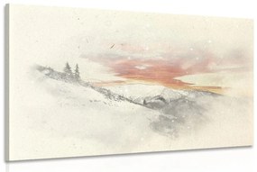 Obraz západ slunce nad zasněženými horami - 120x80 cm