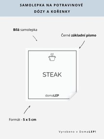Samolepka na kořenky STEAK bílá 5 × 5 cm základní písmo