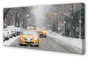 Obrazy na plátně Zimě sníh auto s řidičem 125x50 cm