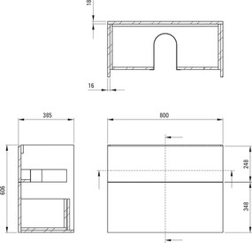 Deante Tubo, závěsná skříňka 800x385x600 mm, černá manta, DEA-STU_NU81