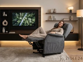Elektrické polohovací TV křeslo ušák FINN - šedá látka