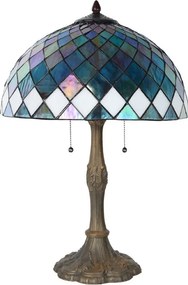 Modrá stolní lampa Tiffany Blue Ocean - Ø 40*61cm