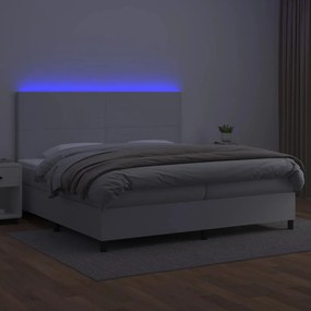 Box spring postel s matrací a LED bílá 200x200 cm umělá kůže 3135844