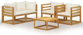 vidaXL 3057640 Marketos 5 Piece Garden Lounge Set with Cushion Cream Solid Acacia Wood (311853+311866+2x311868)