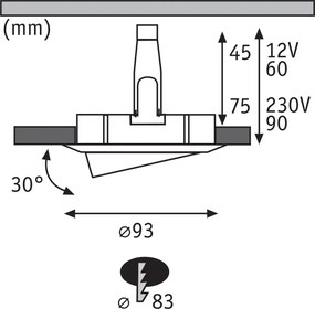 P 92460 Vestavné svítidlo Nova Plus výklopné IP65 kruhové 93mm 30° GU5,3 / GU10 max. 35W 230/12V stmívatelné černá mat - PAULMANN