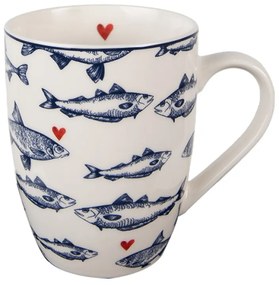Porcelánový hrnek se vzorem modrých rybiček se srdíčky Sun Sea and Fish – 350 ml