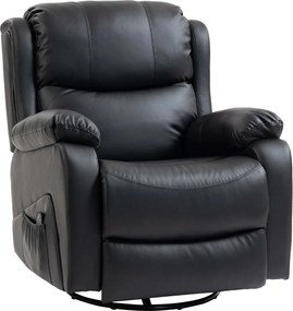 HOMCOM Masážní křeslo, funkce vyhřívání a ležení, umělá kůže, do 150 kg, 97x92x104 cm, černá