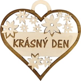 AMADEA Dřevěné srdce s textem "krásný den", 7 cm, český výrobek