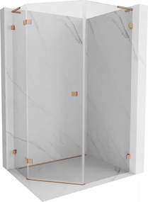 Mexen Lunar, L pětiúhelníkový sprchový kout naklápěcí doleva 80 x 100 cm, 8mm čiré sklo, profil měděná matná, 831L-080L-100P-65-00-L